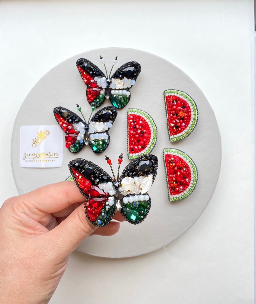 Palestinian Flag Brooches, Handmade Watermelon Pins, Beaded Jewelry ...