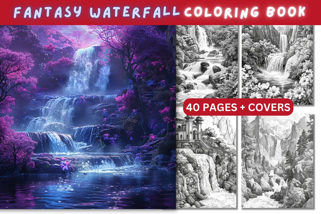 Fantasy Waterfall Coloring Pages, Fantasy Coloring Sheets, Nature ...