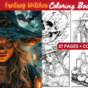 Fantasy Witches Coloring Book,digital Adult Coloring Book, Fantasy ...