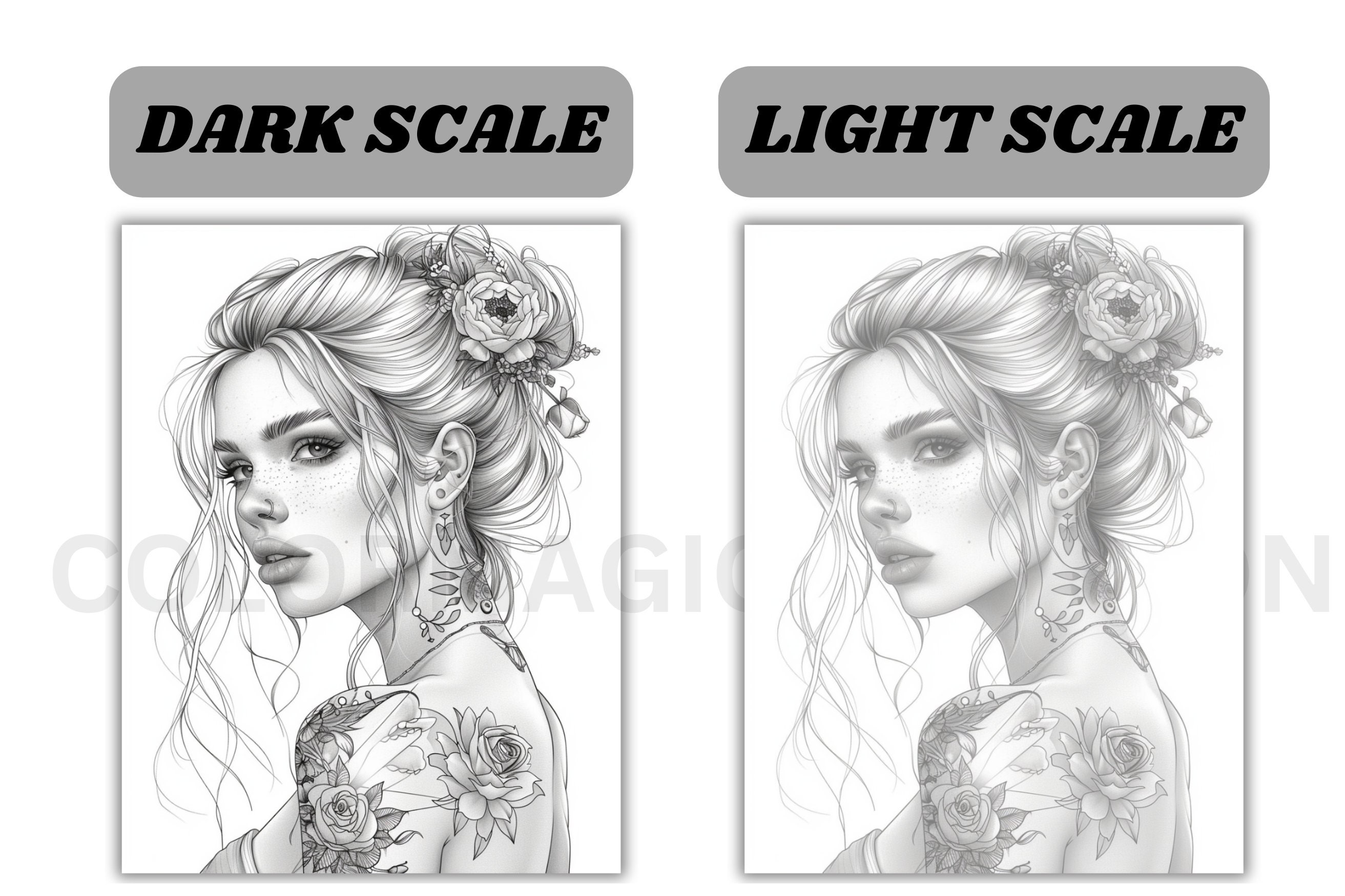 Tattoo Girls Coloring Book: Gothic Grayscale Art (PDF Download) - Etsy