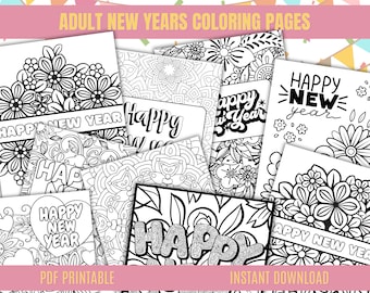 NEW YEAR Digital Coloring Page, Adult Coloring, Printable, Coloring ...