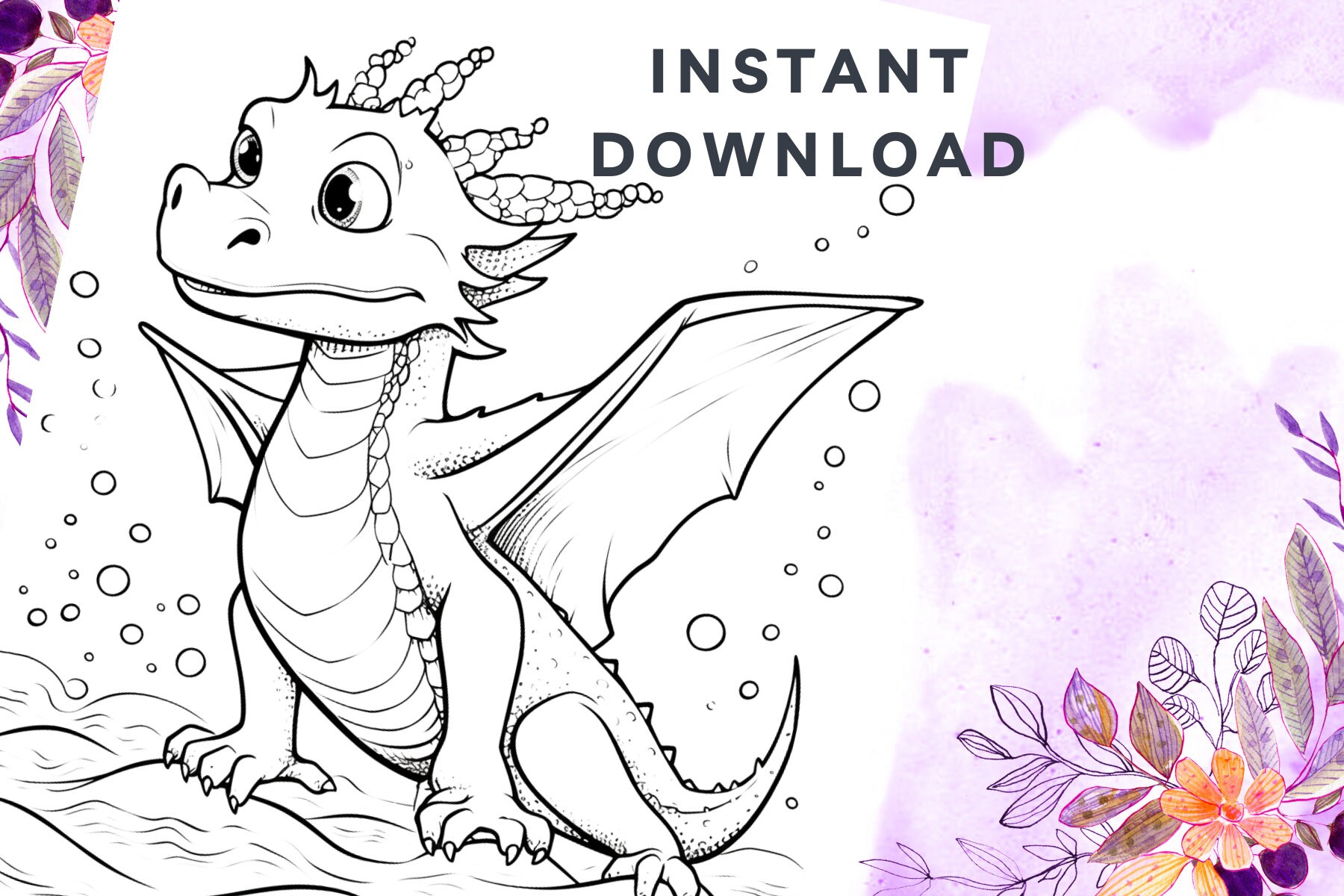 Dragon Fantasy Coloring Page Book Adults Kids Instant - Etsy