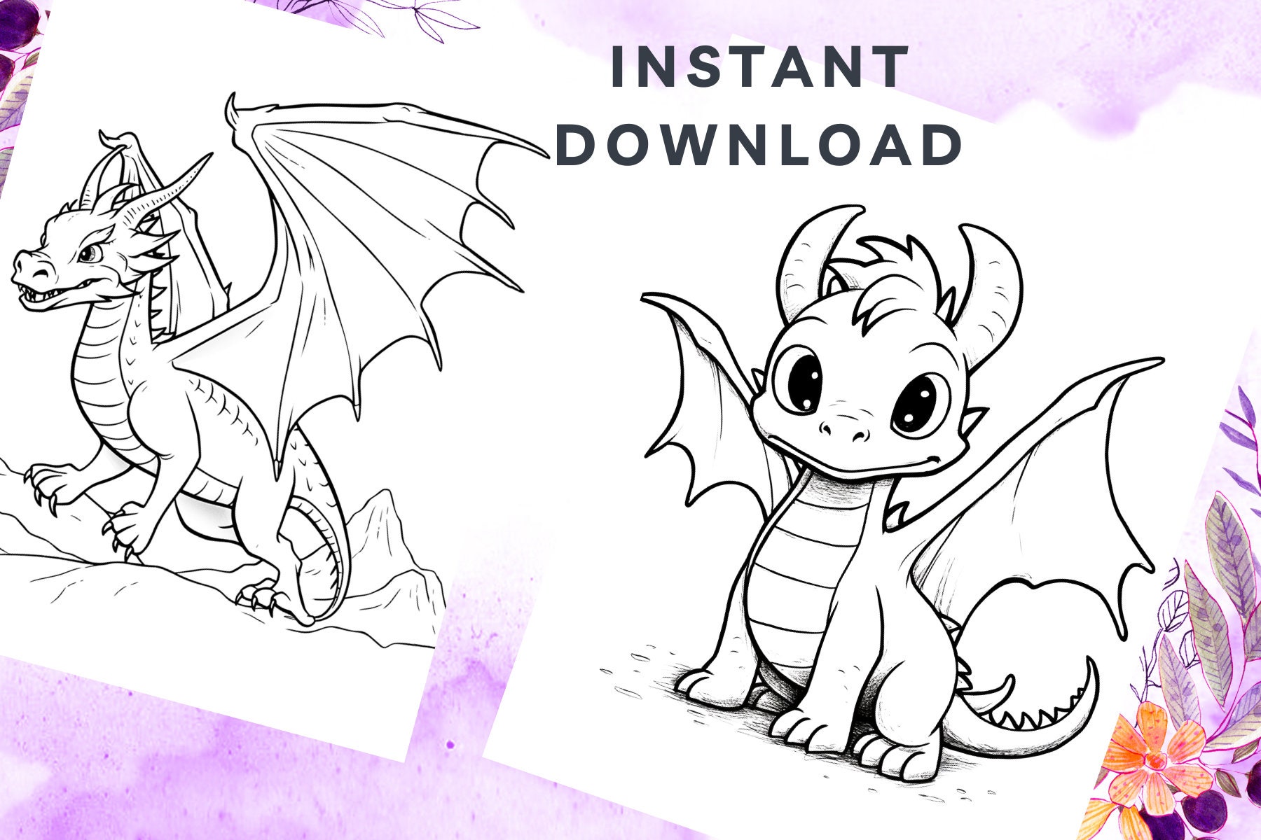 Dragon Fantasy Coloring Page Book Adults Kids Instant - Etsy