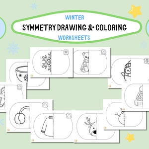Symmetry Drawing & Coloring Activity, Winter Symmetry Drawing, Draw and ...