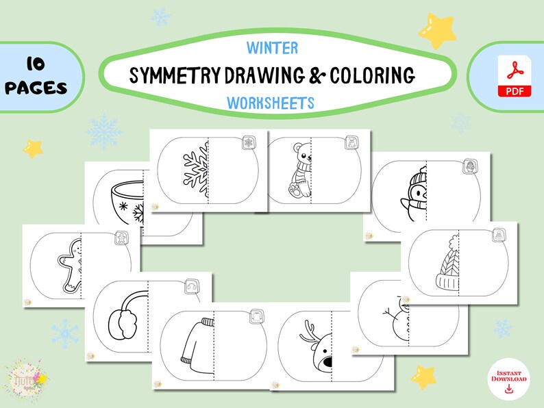 Symmetry Drawing & Coloring Activity, Winter Symmetry Drawing, Draw and ...