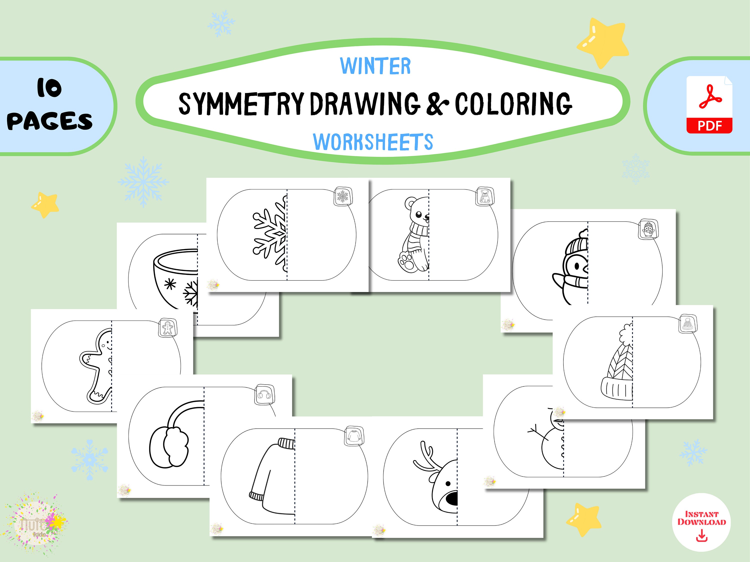 Symmetry Drawing & Coloring Activity, Winter Symmetry Drawing, Draw and ...