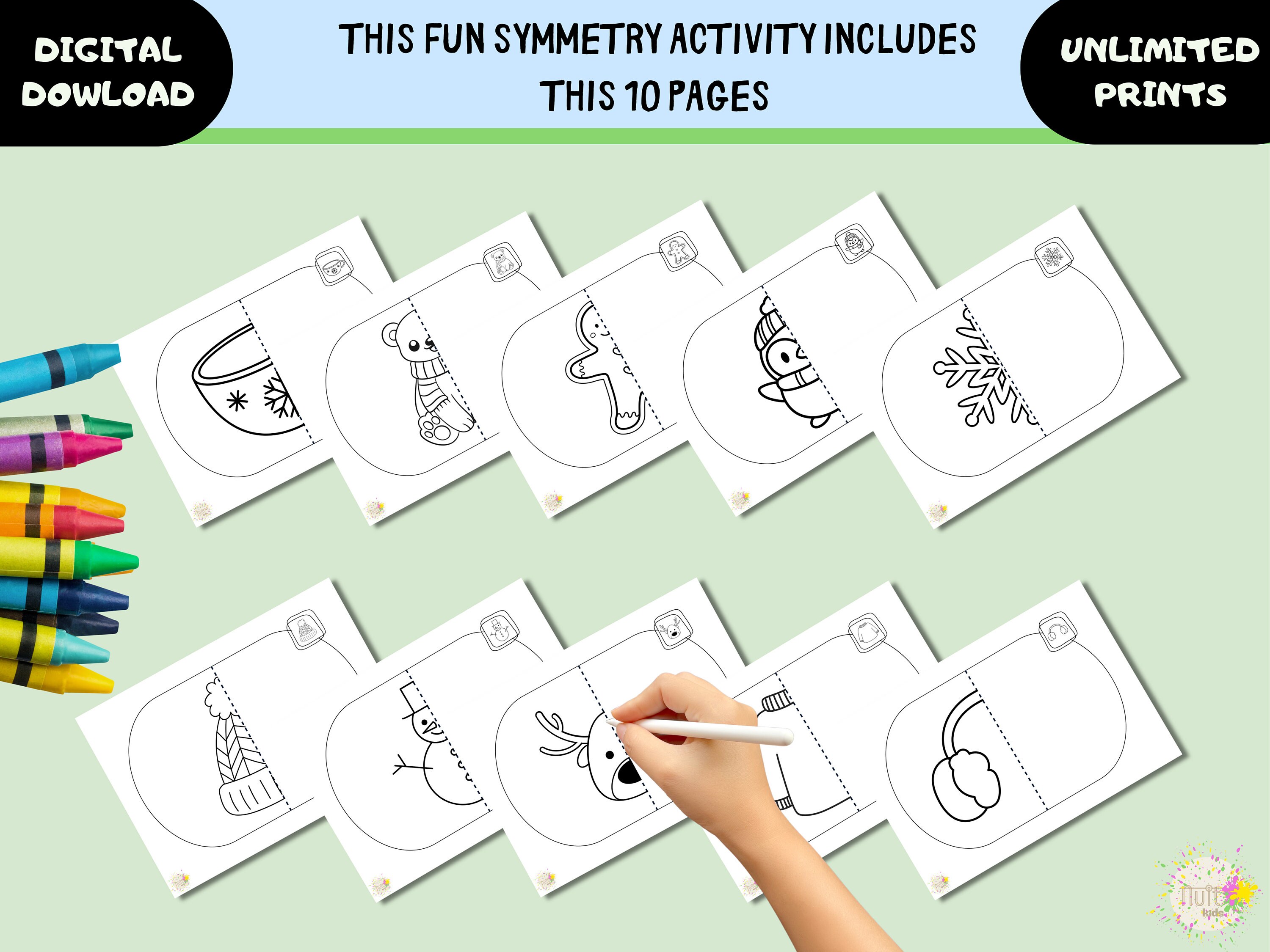 Symmetry Drawing & Coloring Activity, Winter Symmetry Drawing, Draw and ...