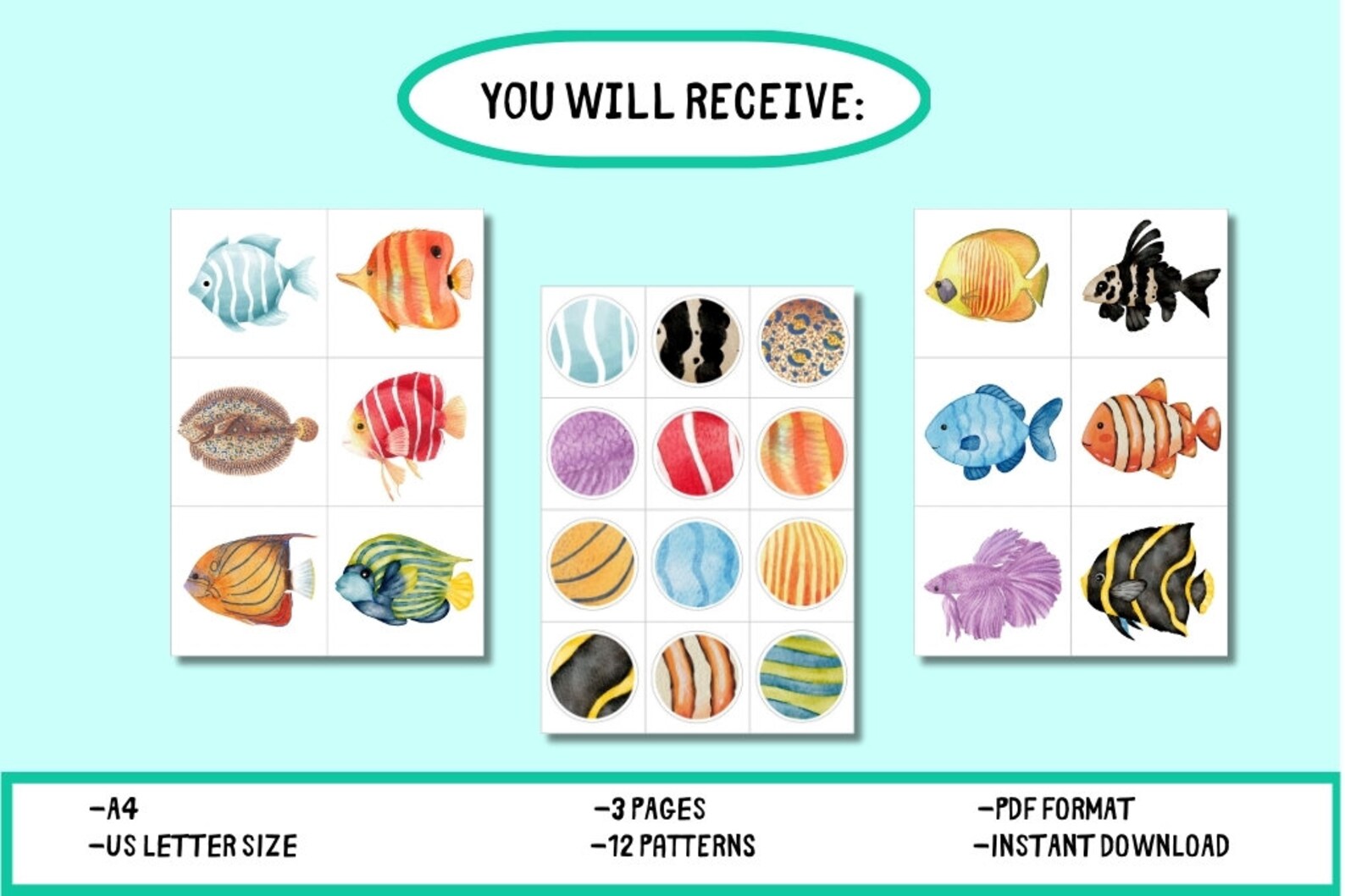 Pattern Matching Activity, Fish Matching Cards, Fine Motor, Montessori ...