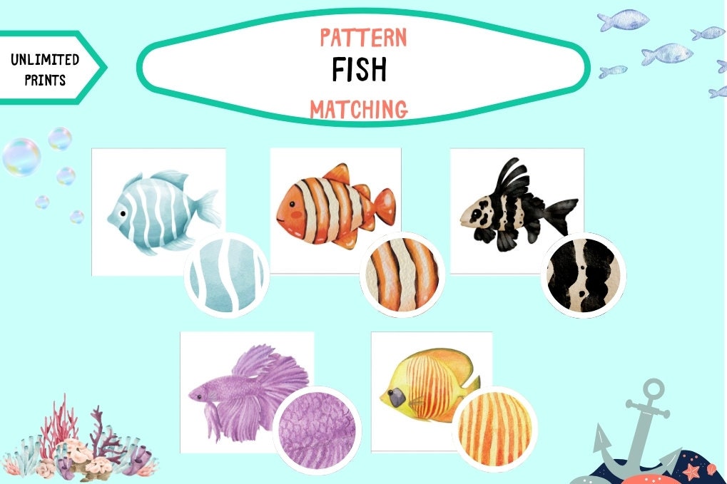 Pattern Matching Activity, Fish Matching Cards, Fine Motor, Montessori ...