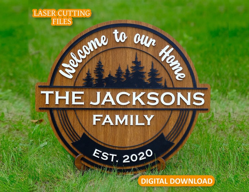 Welcome Home Family Door Sign , Round Door Hanger, Wood Laser Cut ...