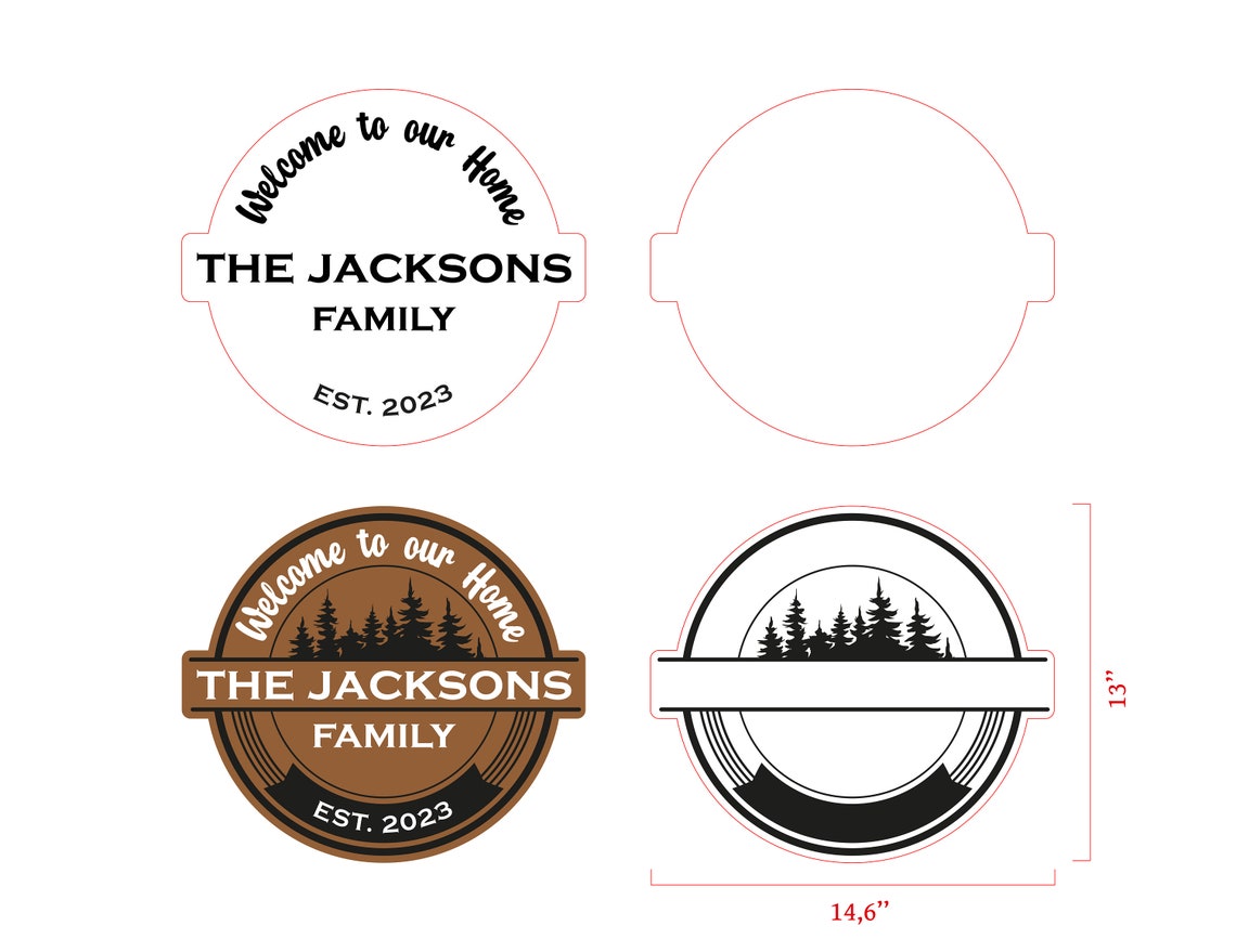 Welcome Home Family Door Sign , Round Door Hanger, Wood Laser Cut ...