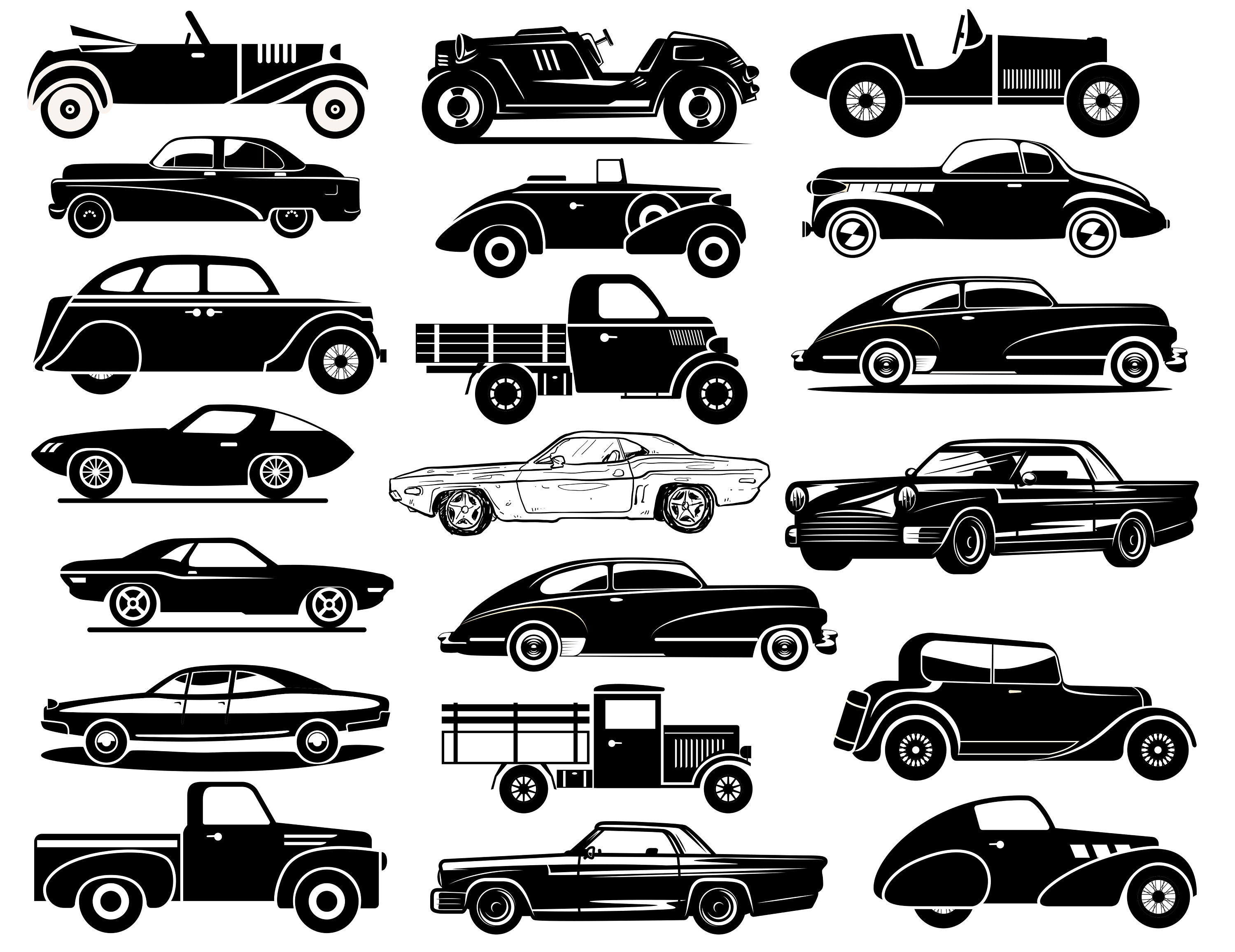 Vintage Retro Cars Bundle, Vintage Car Silhouette Svg, Classic Car SVG ...