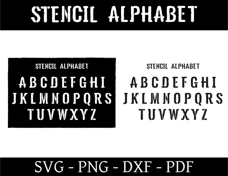 Stencil Font Svg Dxf Pdf Png, Stencil Alphabet, Army Font, School Font ...