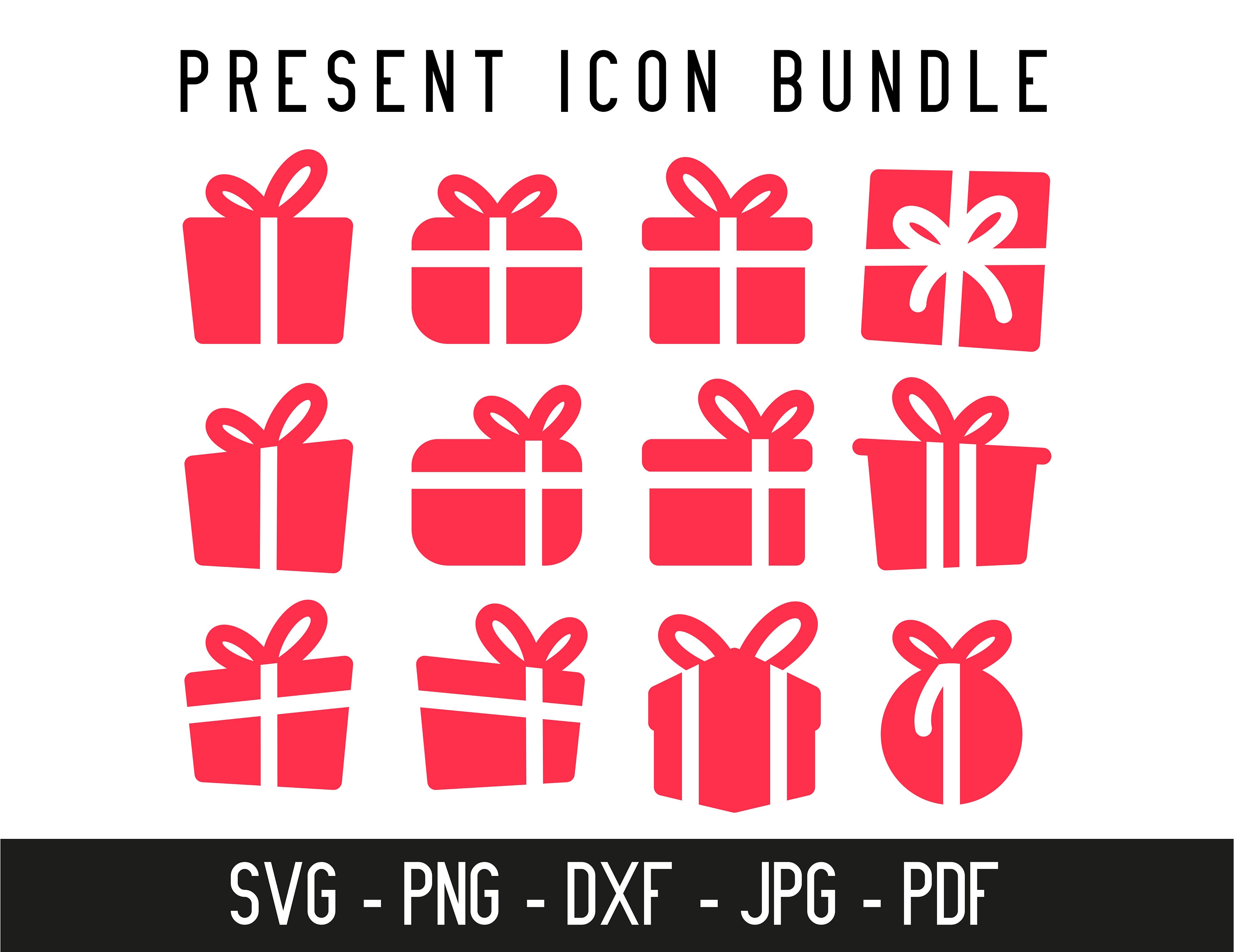 Present Icon Bundle Clipart SVG, Present Gift Svg, Gift Box Svg, Ribbon ...