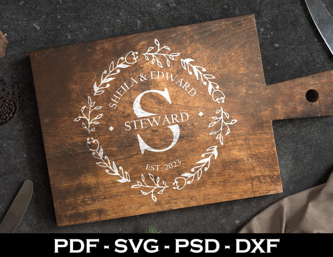 Family Cutting Board Full Monogram SVG | Wreath Chopping Cutting Board ...