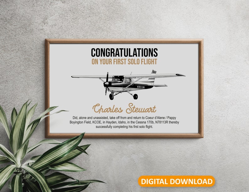 First Solo Flight Print Gift - Customizable Gift, Printable Plaque ...