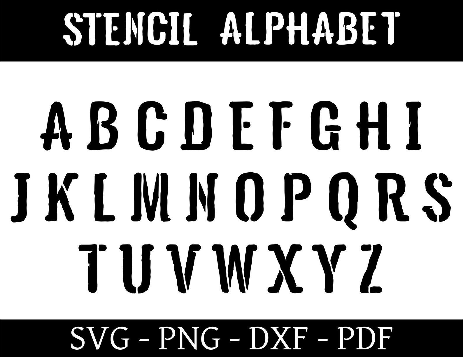 Stencil Font Svg Dxf Pdf Png, Stencil Alphabet, Army Font, School Font ...