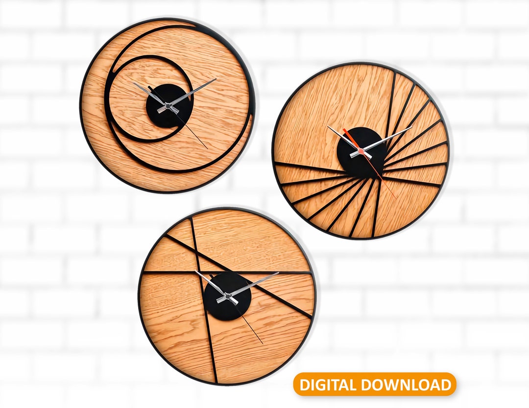 Modern 3 Wall Clock Svg Dxf Pdf / Scandinavian Clock / Wooden ...