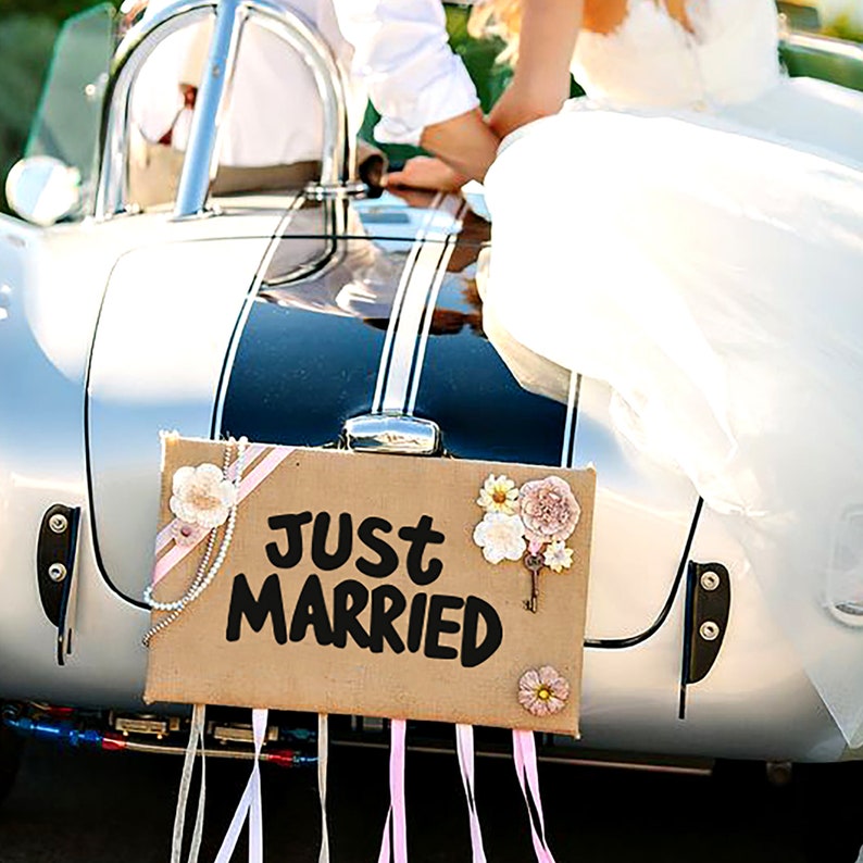 Just Married Car Banner, Wedding Backdrop, Rustic Wedding Decor ...