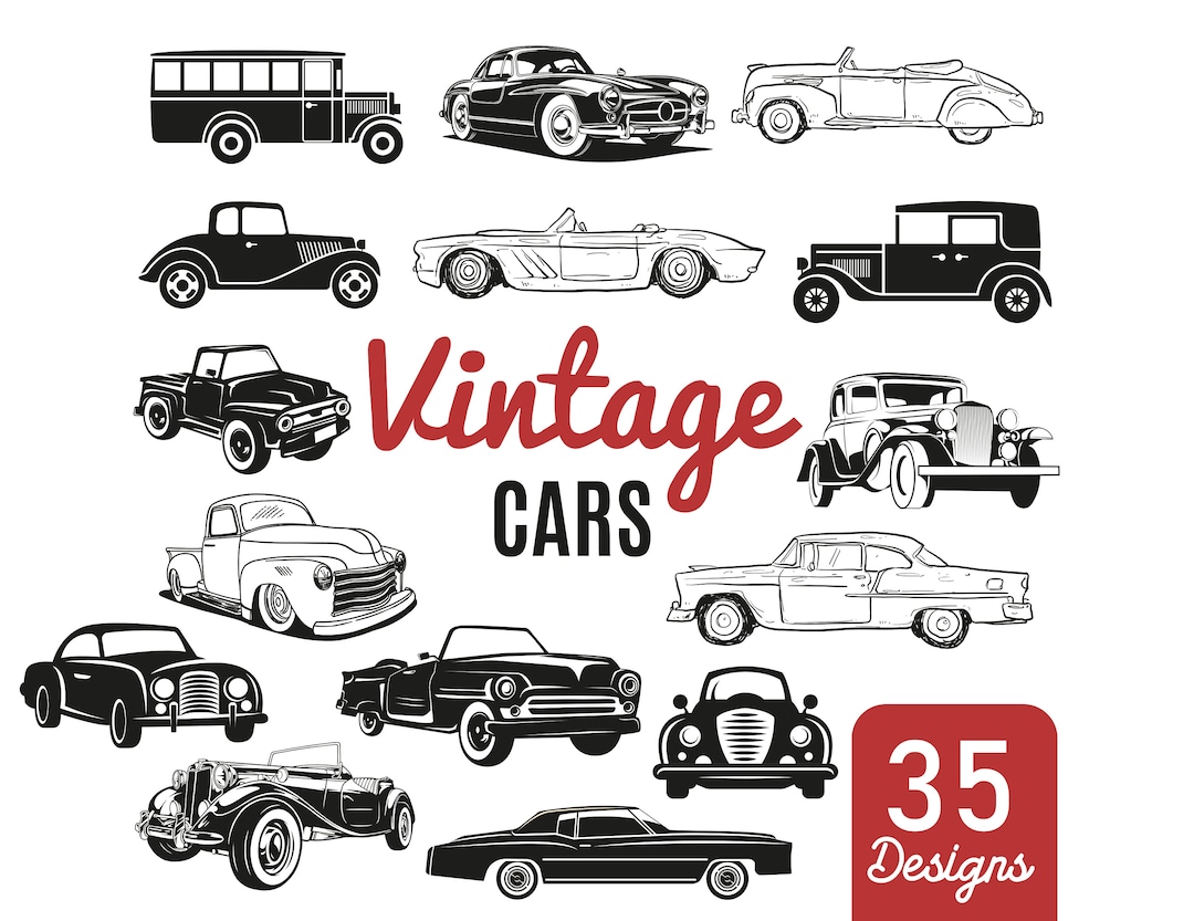 Vintage Retro Cars Bundle, Vintage Car Silhouette Svg, Classic Car SVG ...