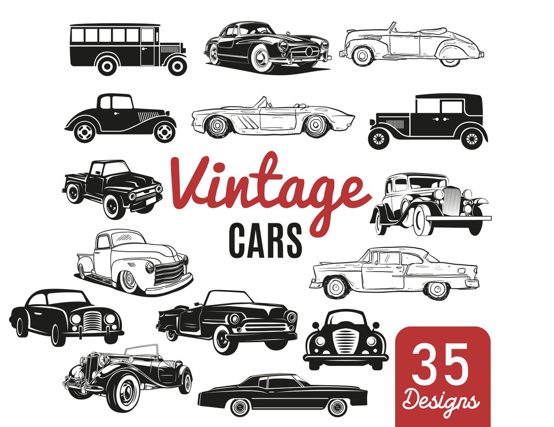 Vintage Retro Cars Bundle, Vintage Car Silhouette Svg, Classic Car SVG ...