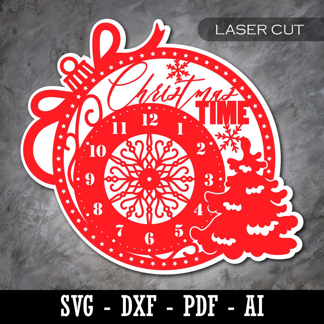 Christmas Clock Svg,wooden Clock Svg,christmas Wall Clock With Tree ...