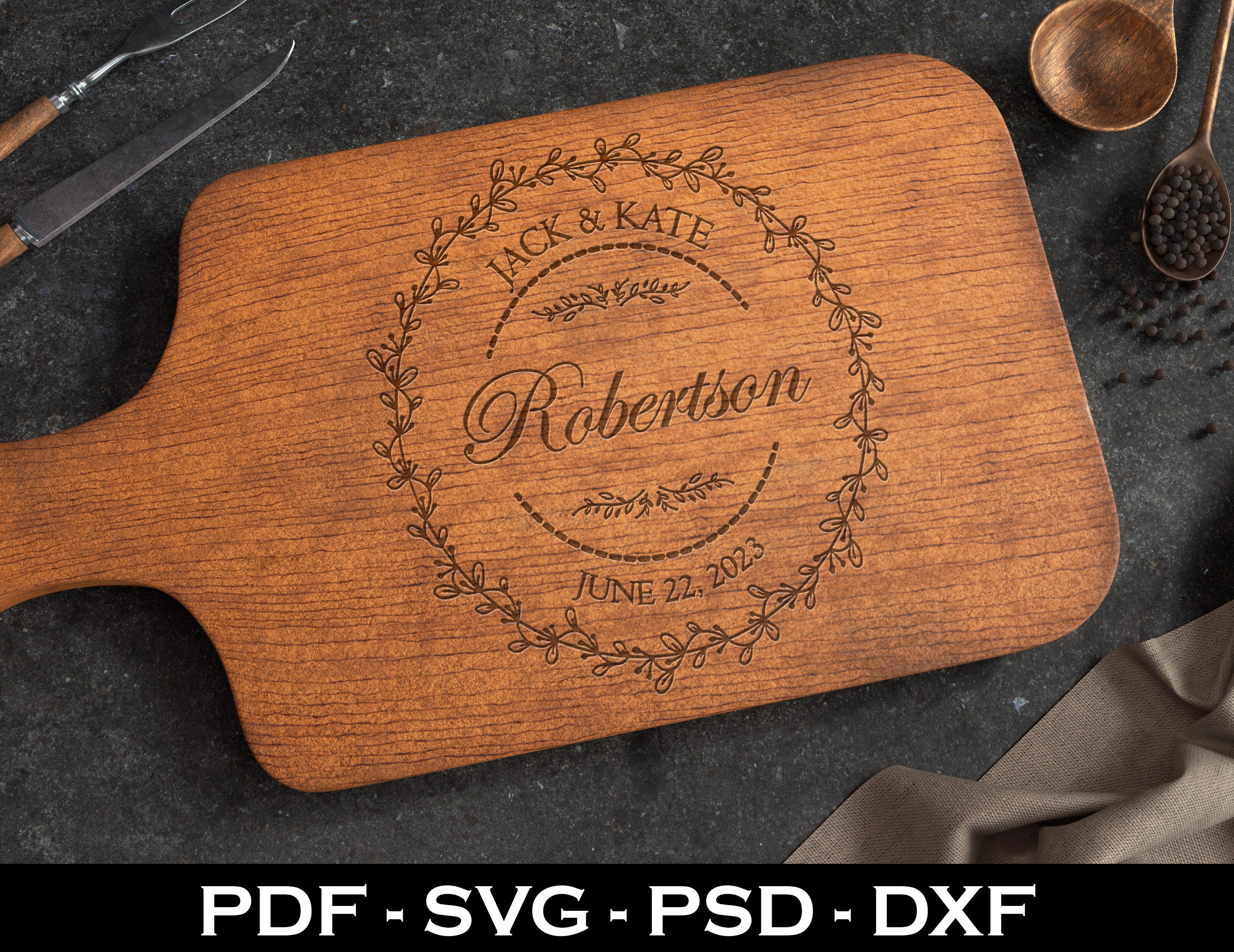 Family Name Cutting Board SVG | Chopping Cutting Board With Wreath SVG ...