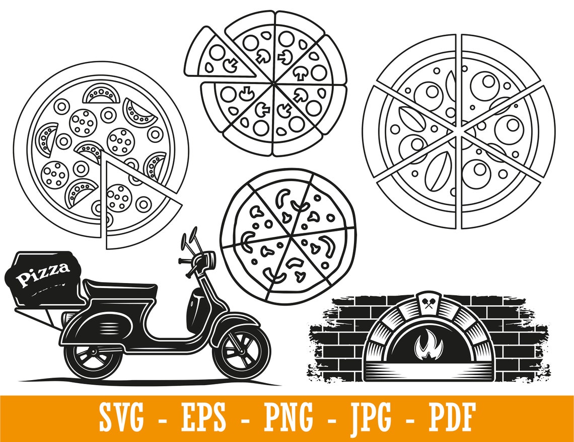 Pizza SVG Silhouette Bundle Black White Pizza Making,pizzas SVG, Pizza ...