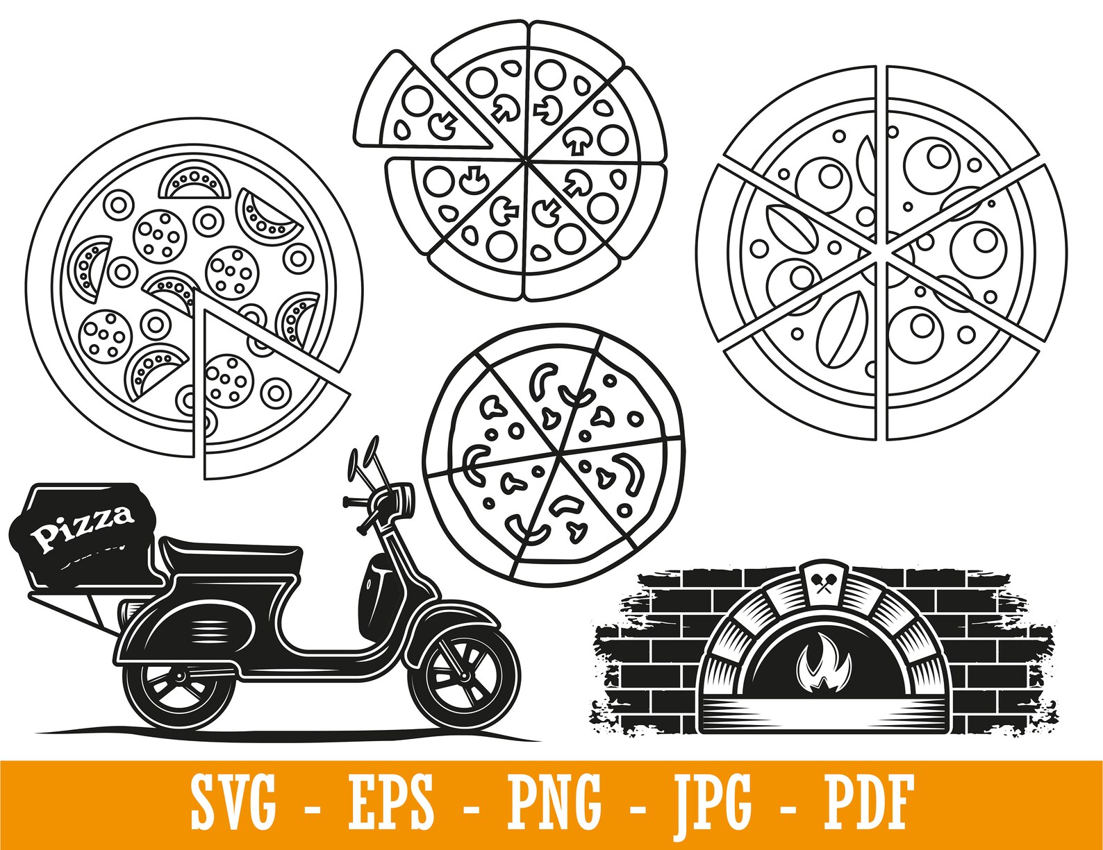 Pizza SVG Silhouette Bundle, Pizza Chef, Slices (digital Download) - Etsy