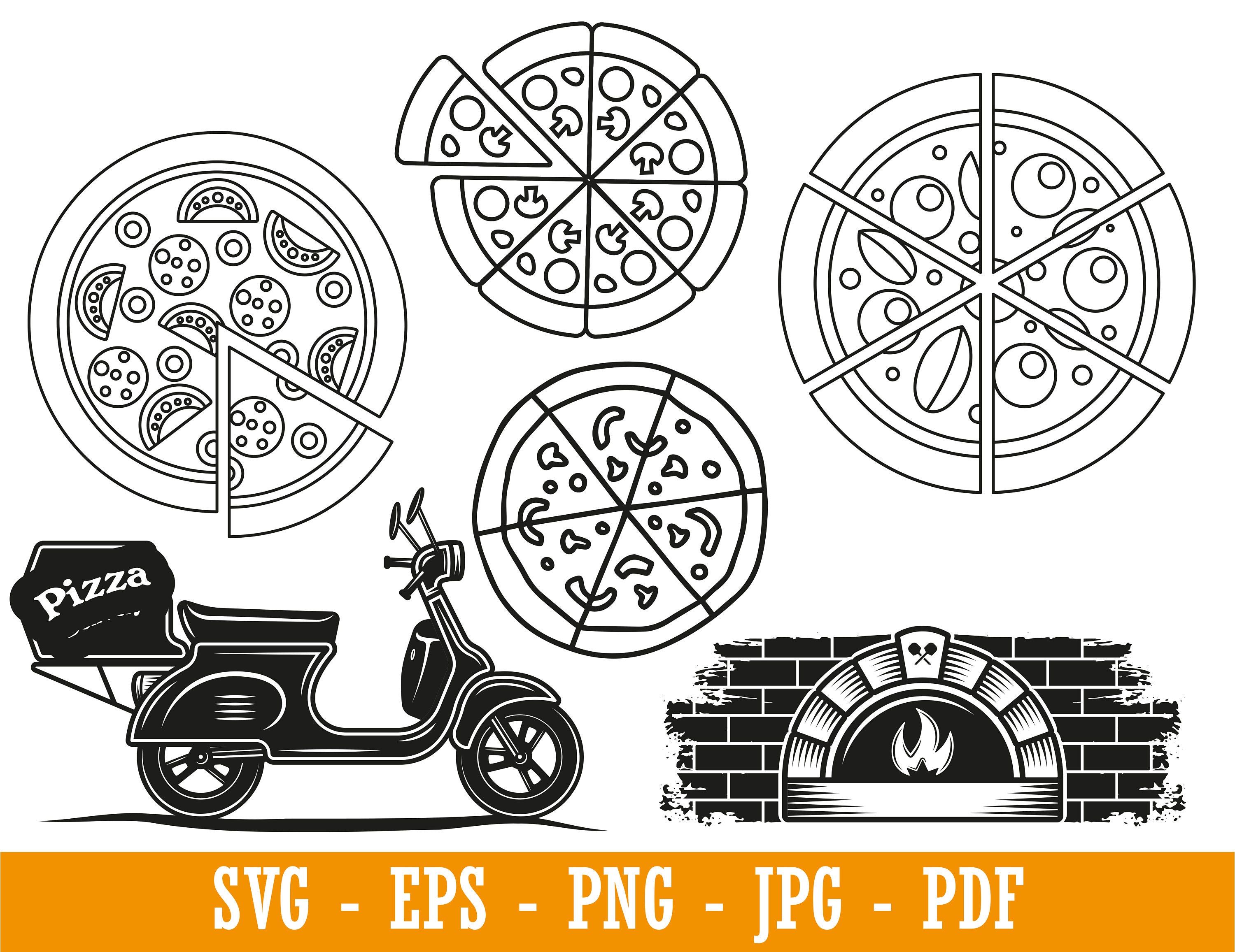 Pizza SVG Silhouette Bundle Black White Pizza Making,pizzas SVG, Pizza ...