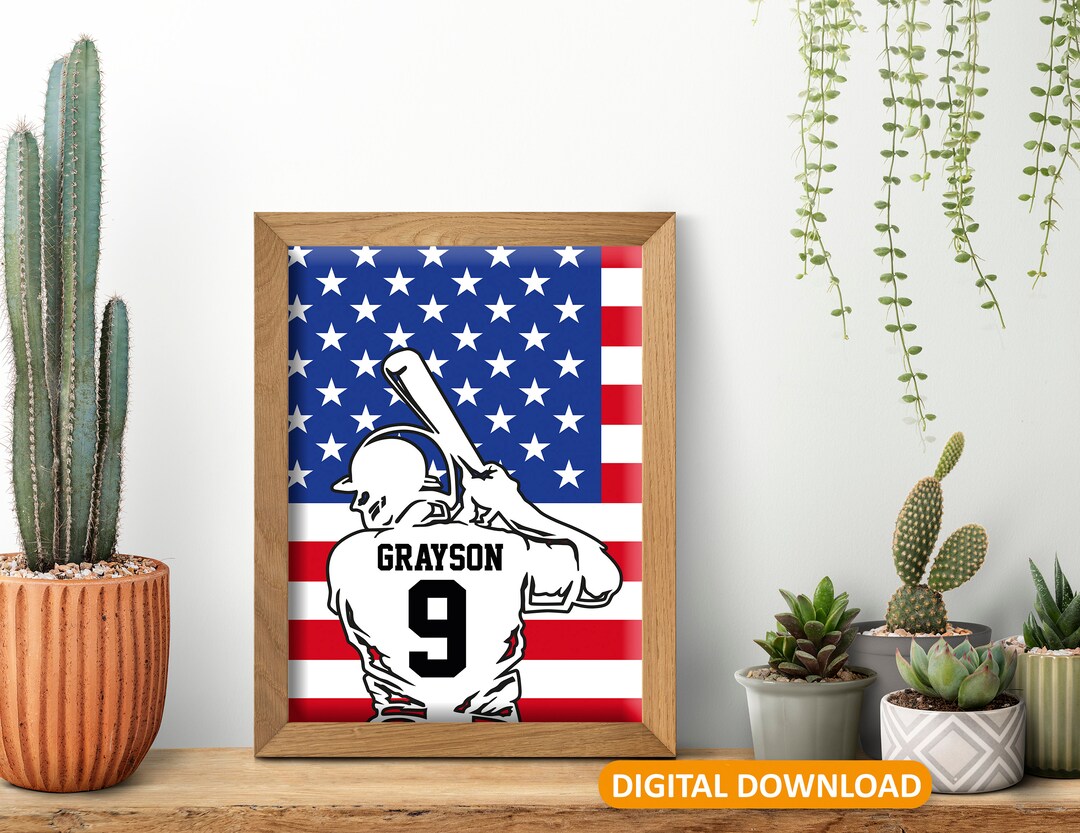 Baseball Frame With Name and American Flag, Customized Baseball Gift ...