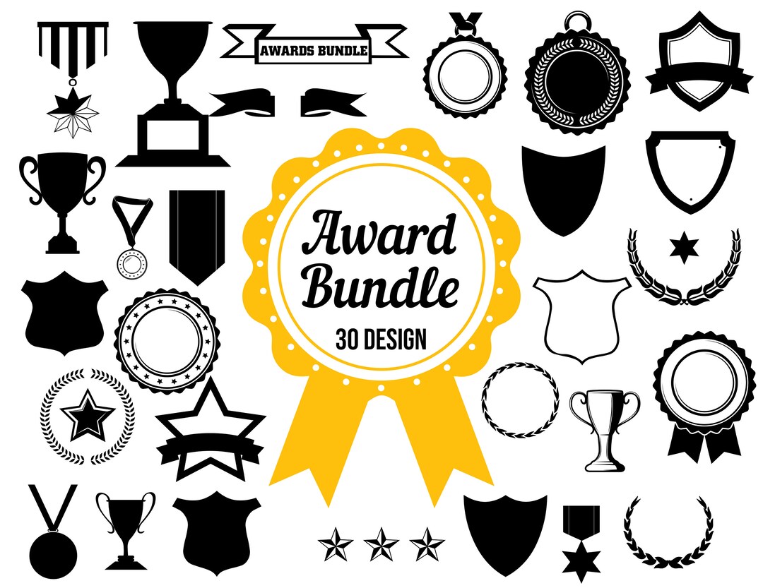 Award Badge Wreath Bundle,medals, Star, Flying Banner,trophy Clipart ...