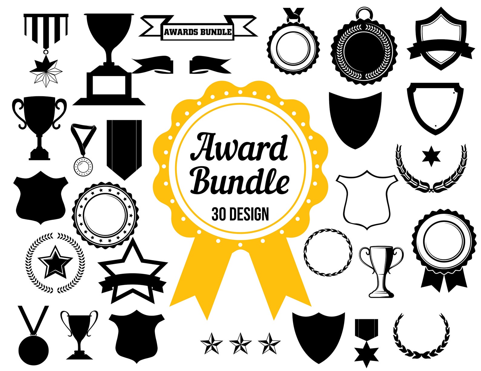 Award Badge Clipart Bundle, Medals, Trophies (SVG, PNG, PDF) - Etsy