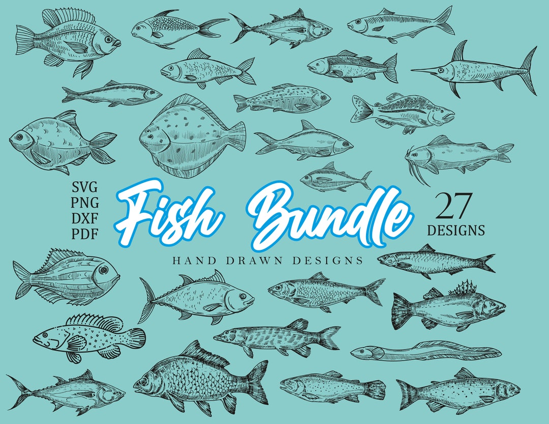 Fish Doodle SVG Bundle, Hand-drawn Fish Designs (PDF, PNG) - Etsy