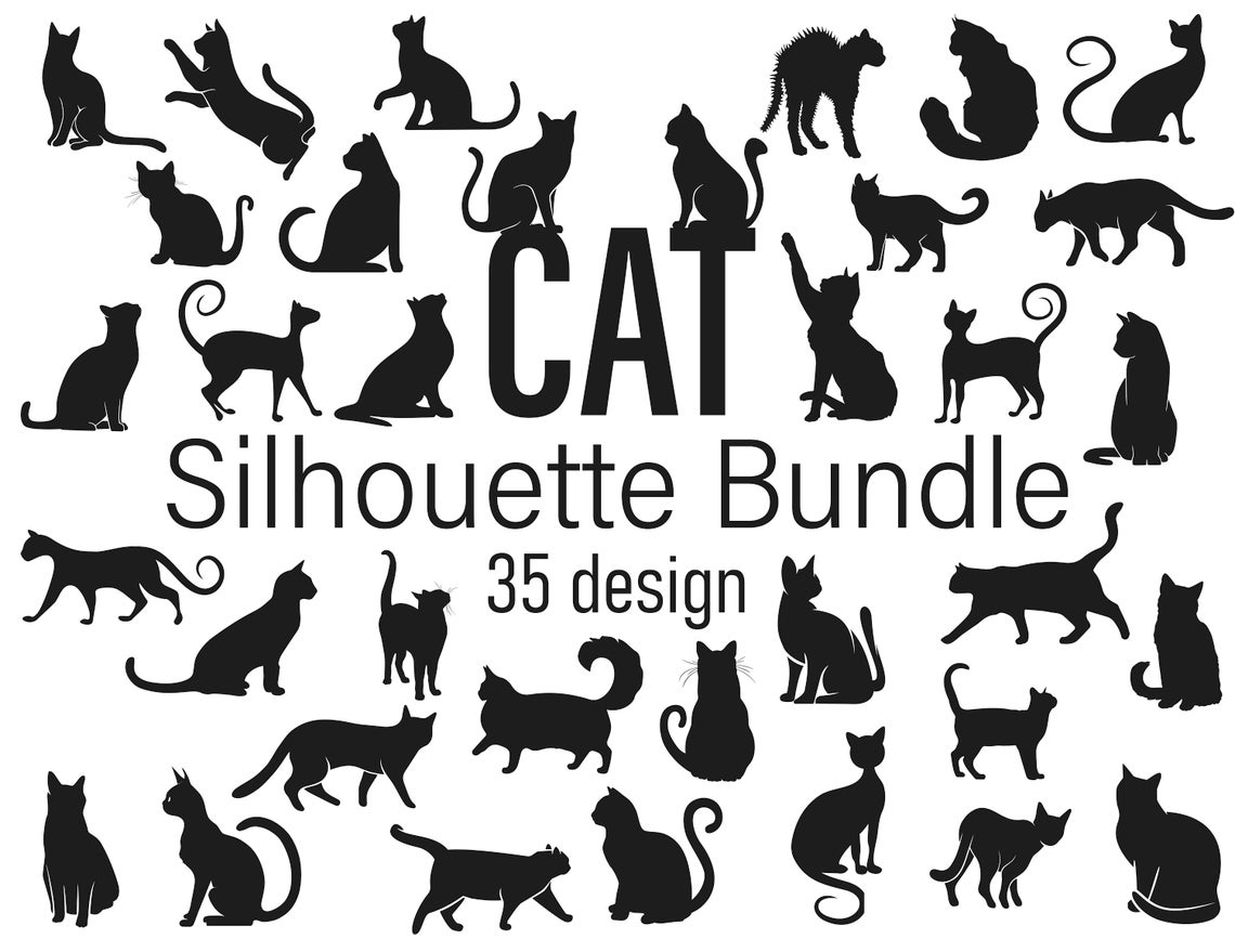 Cat Silhouette Pack SVG Cat Figure PNG Cat Cricut SVG Cat Cut Files Cat ...