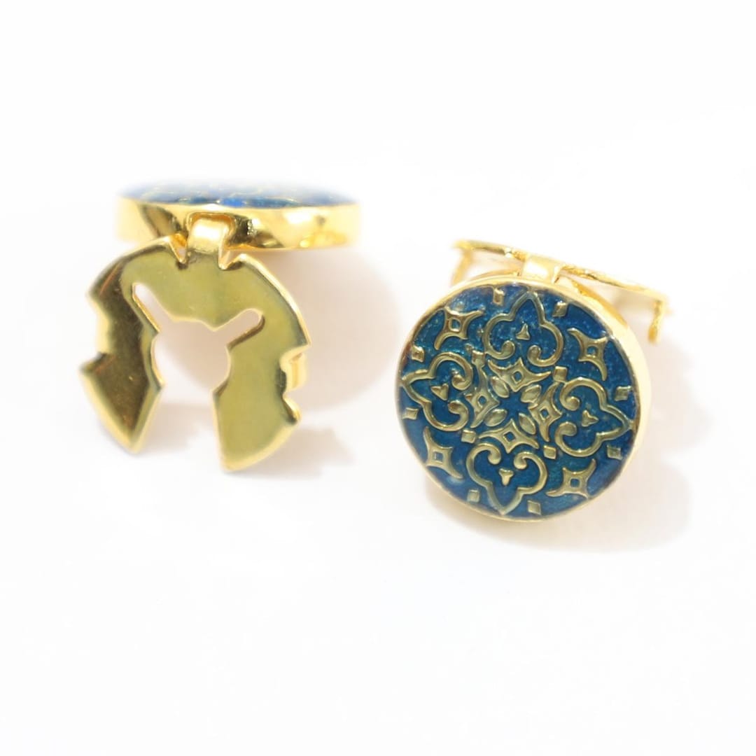 Handmade Style Blue Enamel Shirt Button Cufflink, Sterling Silver ...
