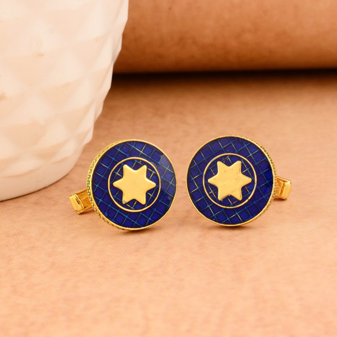 Blue Enamel and Gold-plated Colors and Luxury Finish Cufflinks ...