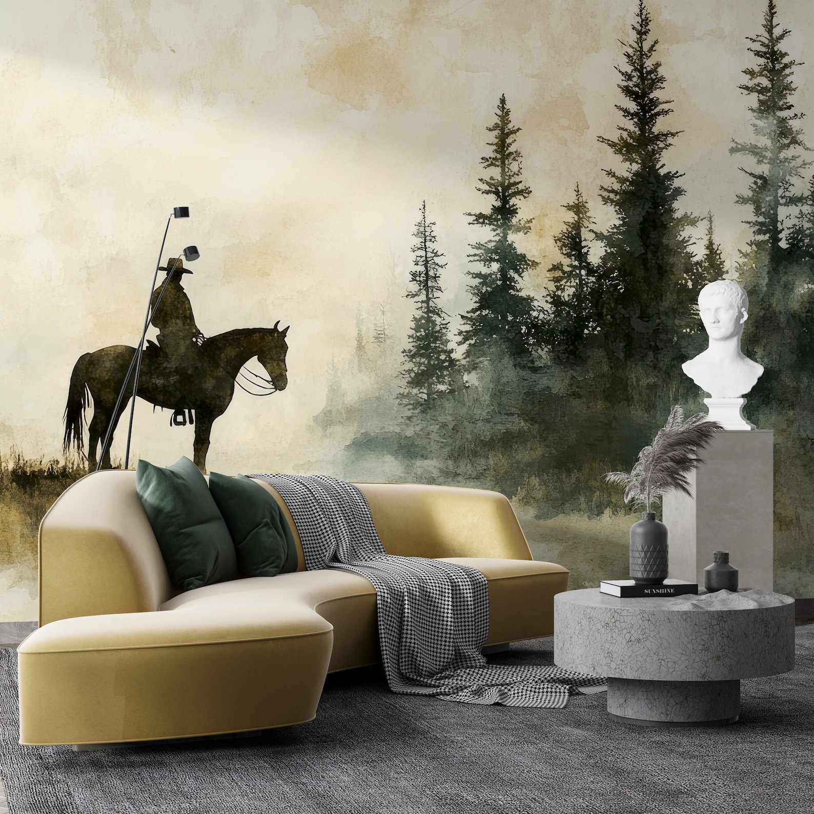 Rustic Cowboy Wall Mural: Western Horse Rider Forest Scene Wallpaper - Etsy