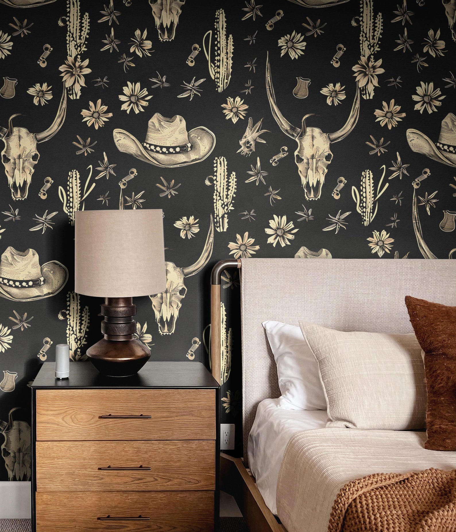 Western Cowboy Hat Skull Wallpaper – Rustic Western Style Wall Mural - Etsy