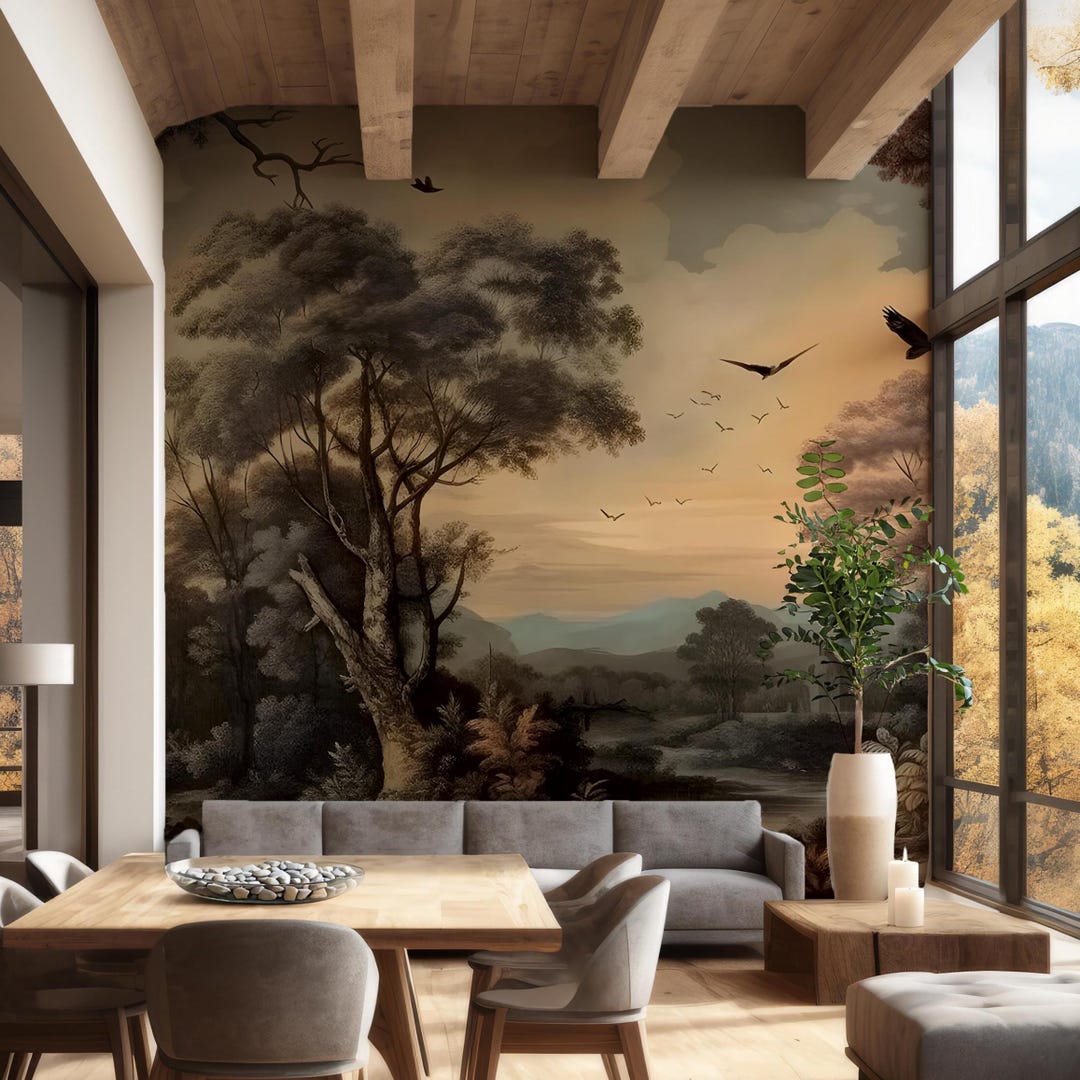 Vintage Landscape Wallpaper Mural, Antique Countryside Wall Decor - Etsy