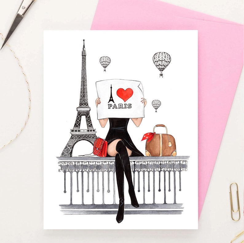 Personalized Paris Greeting Cards Set of 5, Fashion Illustration Cards ...