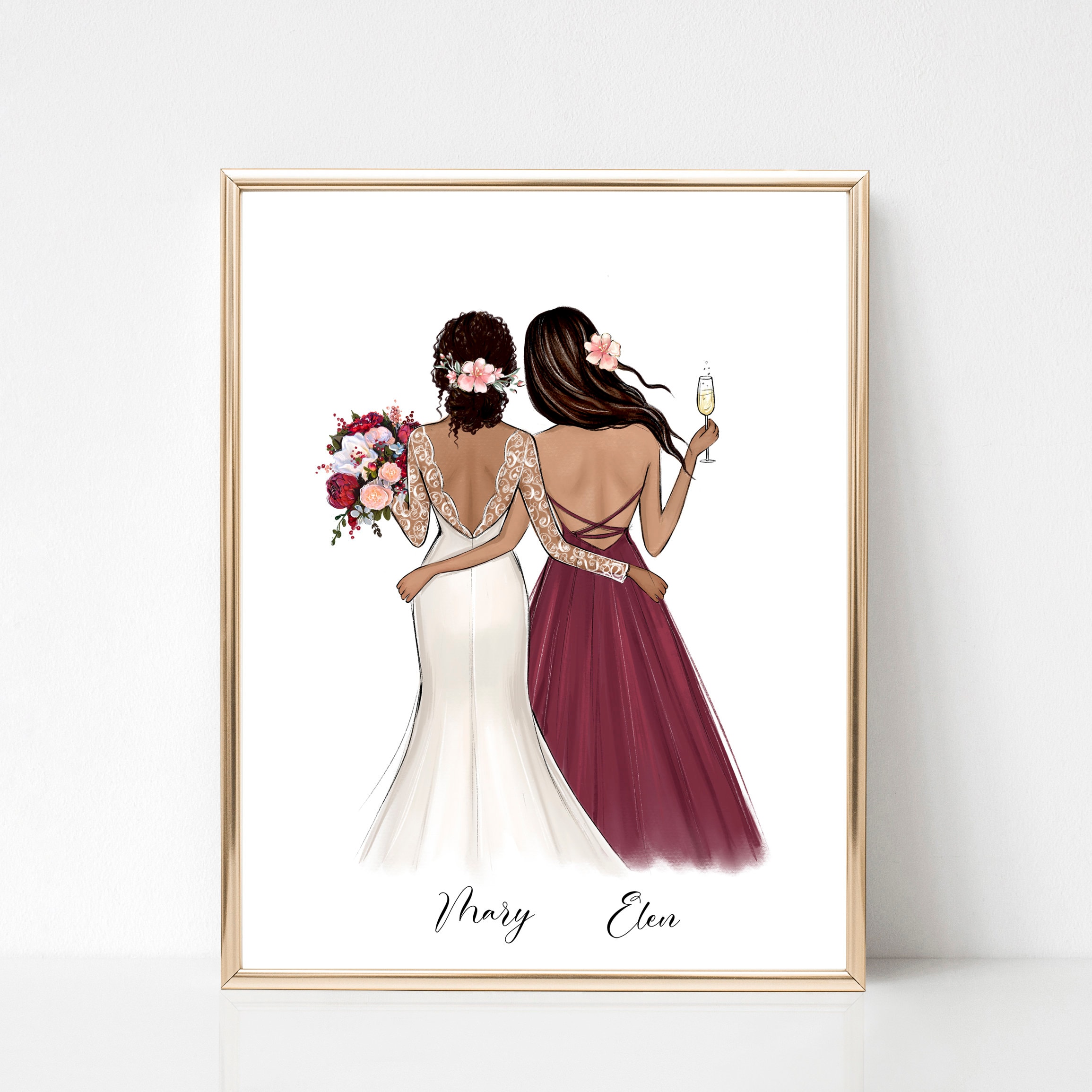 Personalized Bridesmaid Print Gift, Bride and Bridesmaid Art Print, Be ...