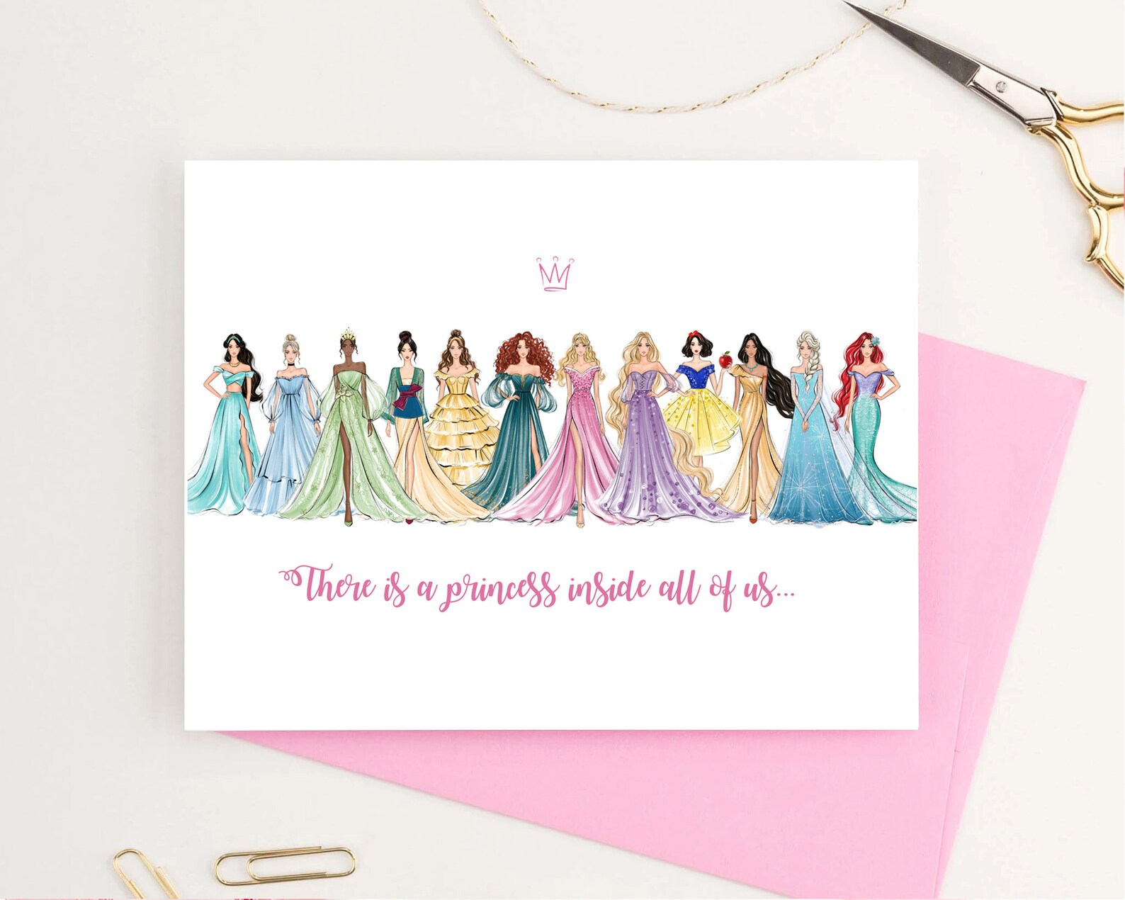Princesses Greeting Card, Girly Postcard for Her, Fashion Card ...