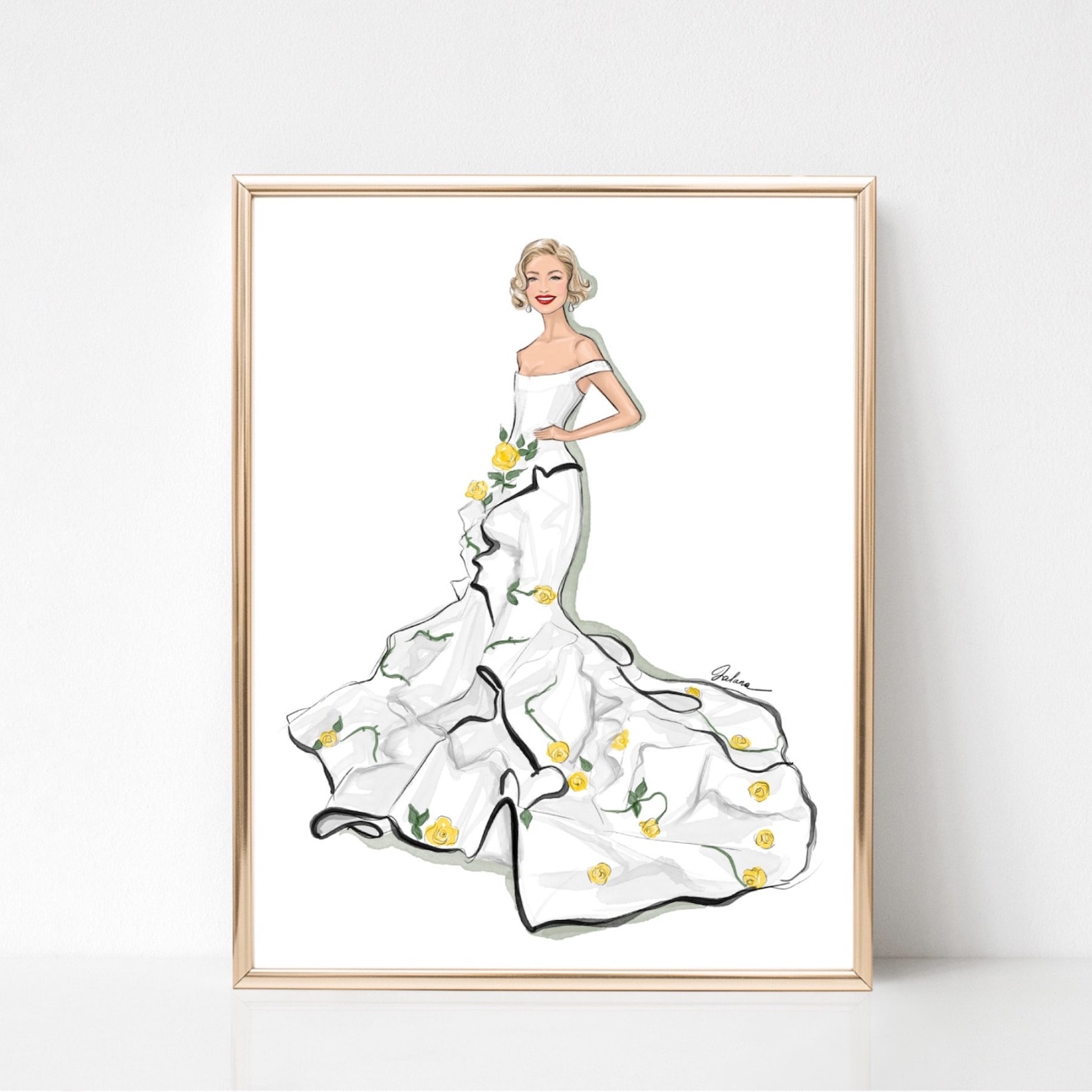 Fashion Gown Art Print Fashion Illustration, Floral Dress Drawing ...
