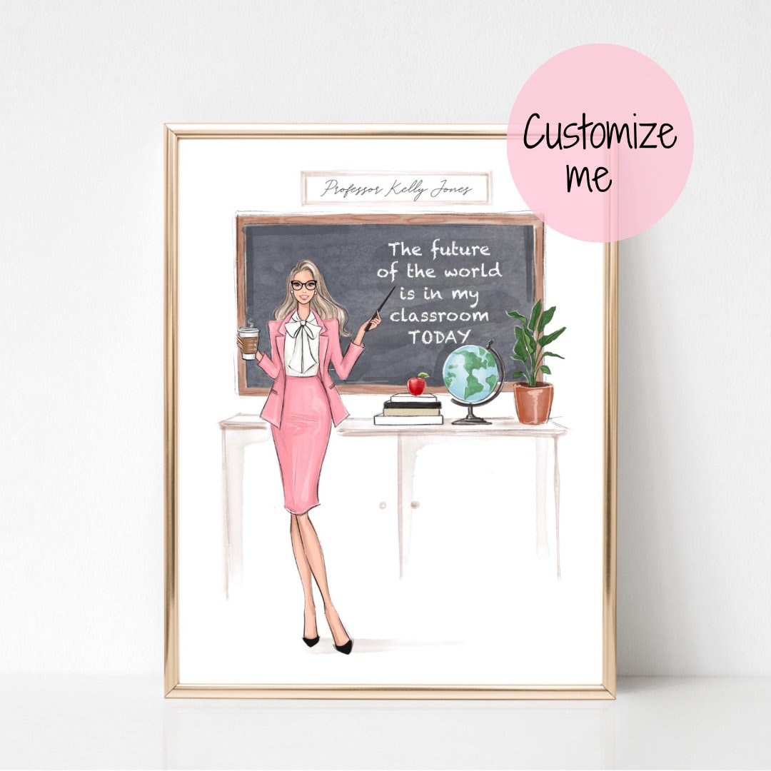 Personalized Name Teacher Art Print Fashion Illustration, Teacher Art ...
