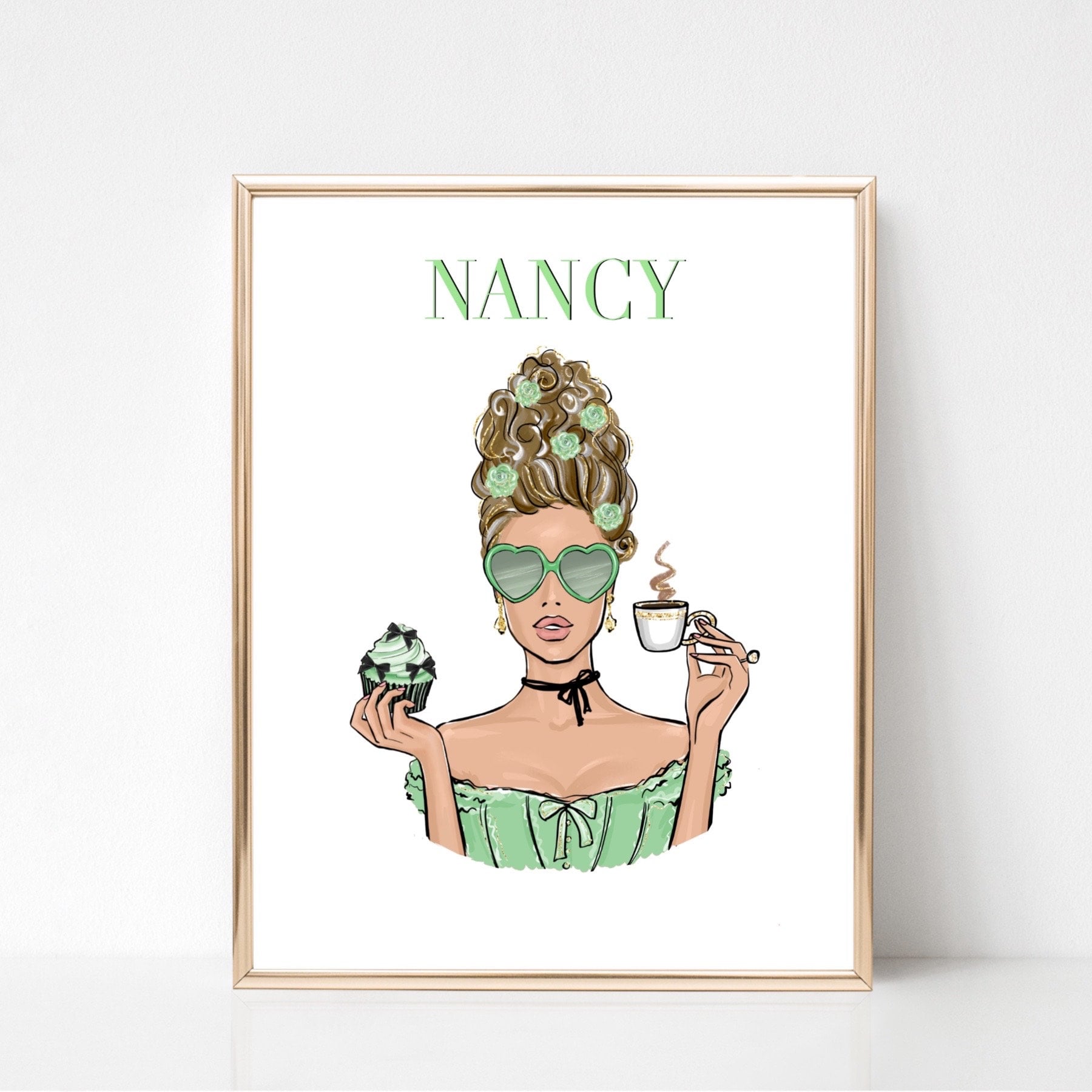 Custom Girl Fashion Portrait for Her, Personalized Girly Art Print ...