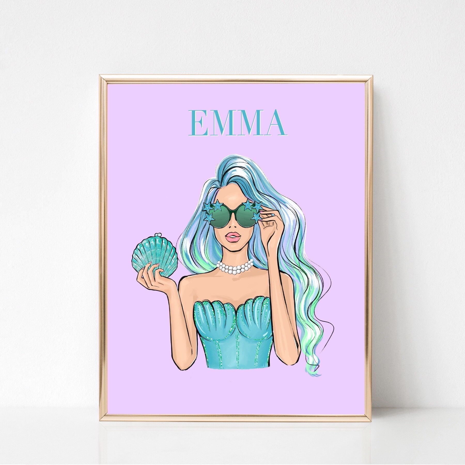Custom Mermaid Girl Fashion Portrait for Her, Personalized Girly Art ...