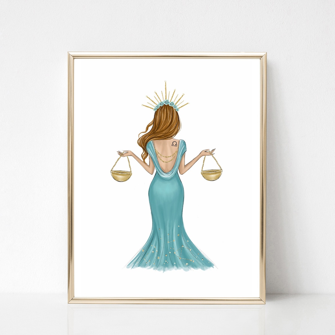 Libra Zodiac Sign Fashion Illustration Art Print, Libra Girl Fashion ...