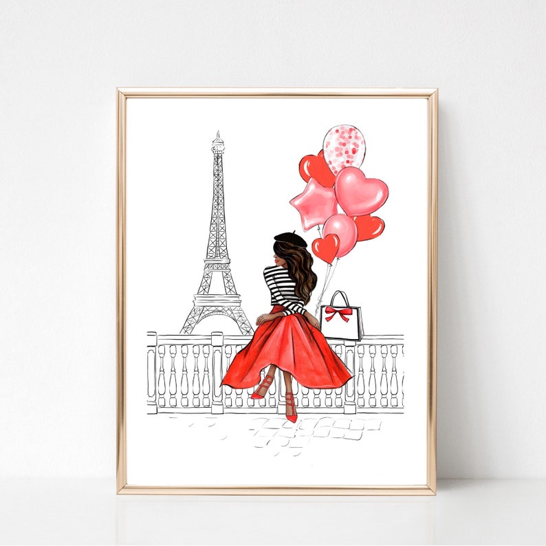 Girl in Paris Fashion Print, Romantic Paris Art Print, Preppy Dorm ...