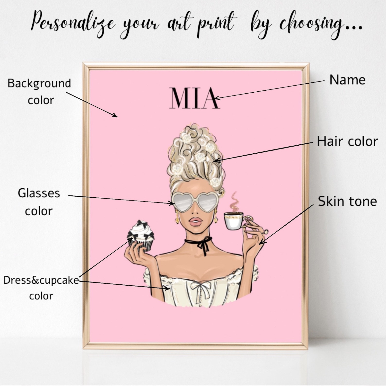 Custom Girl Fashion Portrait for Her, Personalized Girly Art Print ...